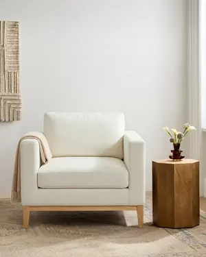 Quince Performance Chenille Linen Blend Accent Chair With Solid Oak Base