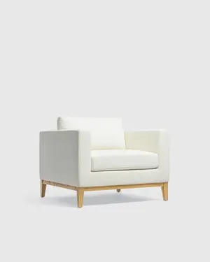 Quince Performance Chenille Linen Blend Accent Chair With Solid Oak Base