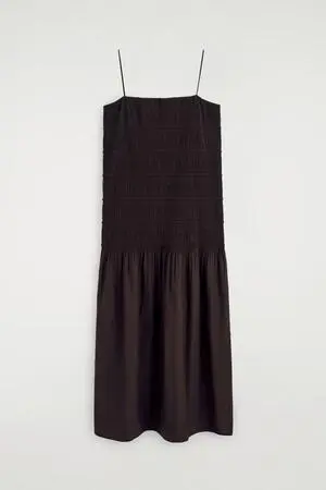 Cos Ruched Dropped-waist Poplin Midi Dress - Brown