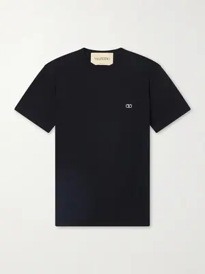 Valentino Garavani Logo-embroidered Cotton-jersey T-shirt - Black