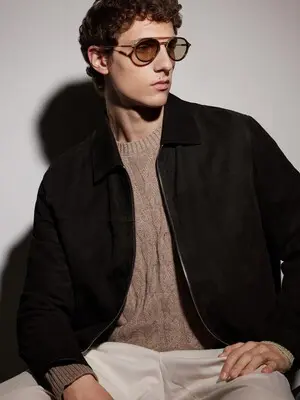 Zegna Aviator Frame Titanium Sunglasses - Gold