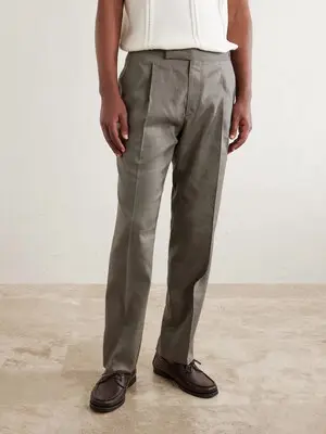 Mr P. Straight-leg Pleated Linen And Wool-blend Suit Trousers