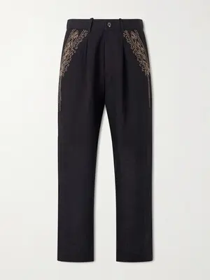 KARTIK RESEARCH Zardozi Embroidered Linen Trousers - Black