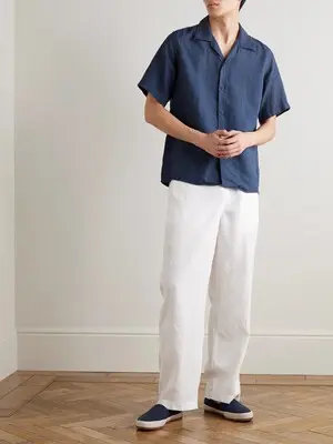 Nn07 Julio 5708 Camp-collar Linen Shirt - Blue