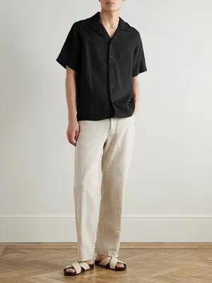 Nn07 Julio 5708 Camp-collar Linen Shirt - Black