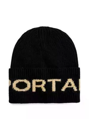 SPORTALM Logo-intarsia Ribbed-knit Beanie Hat - Black
