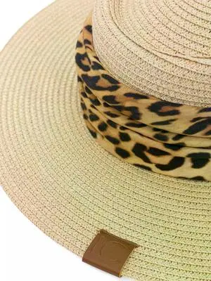 Lola Casademunt Wide Brim Hat With Leopard Print Scarf Detail