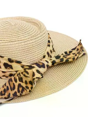 Lola Casademunt Wide Brim Hat With Leopard Print Scarf Detail