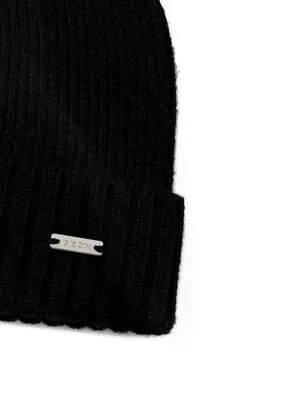 Geox Ribbed Knit Beanie With Logo Plaque