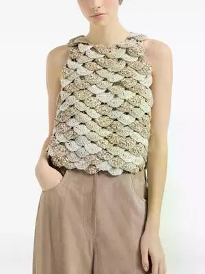Brunello Cucinelli Handmade Embellished Jute And Cotton Knit Top