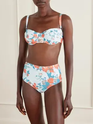 Erdem Floral-print High-waisted Bikini Bottom - Blue