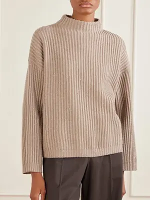 Brunello Cucinelli Sequin-trimmed Ribbed-knit Turtleneck Sweater