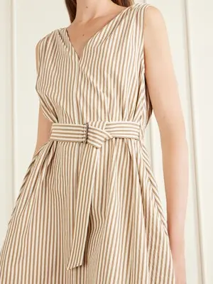 Brunello Cucinelli Belted Seersucker Cotton-blend Mini Dress - Neutrals