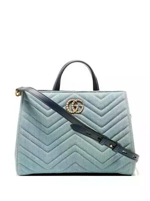 Gucci Matelassé Chevron Denim Handbag - Blue