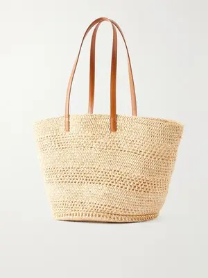 Saint Laurent Raffia Tote With Leather Trim