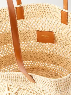 Saint Laurent Raffia Tote With Leather Trim