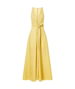 Brunello Cucinelli Belted Cotton-blend Midi Dress - Yellow