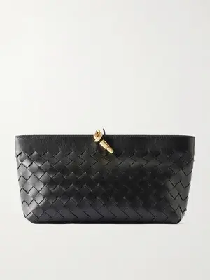 Bottega Veneta Andiamo Intrecciato Leather Boat Pouch - Black