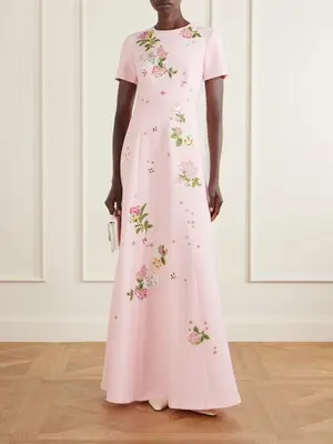 Carolina Herrera Embroidered Floral Crepe Gown - Pink