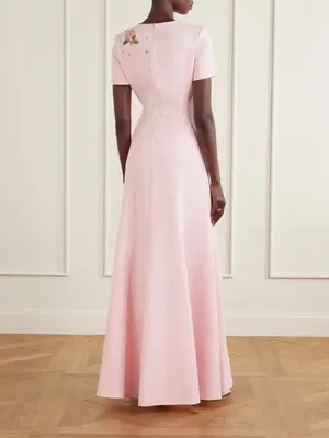 Carolina Herrera Embroidered Floral Crepe Gown - Pink