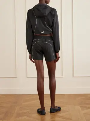 Balenciaga Cropped Hooded Shell Jacket With White Piping - Black