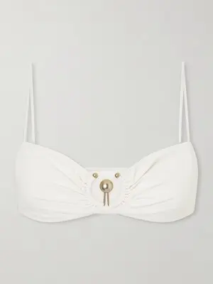 Christopher Esber Ruched Orbit Embellished Bikini Top - White