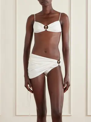 Christopher Esber Ruched Orbit Embellished Bikini Top - White