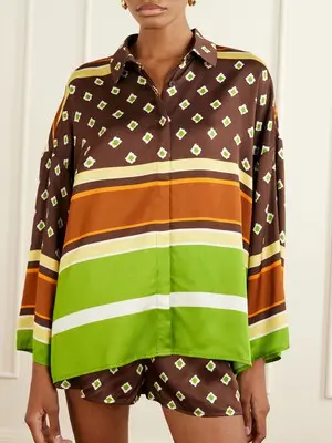 Faithfull The Brand Cora Printed Satin Shirt - Brown