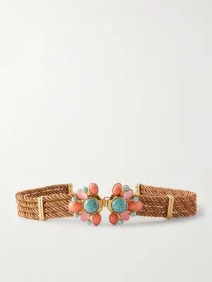 SONIA PETROFF Zinnia Gold-plated, Enamel And Woven Cord Belt - Brown