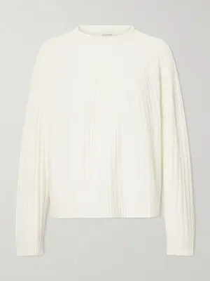 LA LIGNE Scallop Ribbed-knit Cashmere Sweater - Neutrals