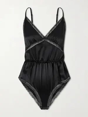 Dolce & Gabbana Lace-trimmed Silk-blend Satin Bodysuit - Black
