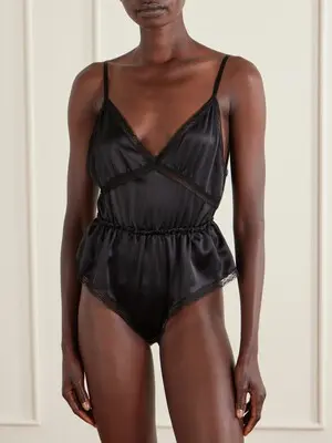 Dolce & Gabbana Lace-trimmed Silk-blend Satin Bodysuit - Black