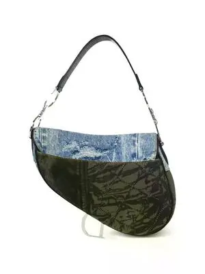 Dior 2001 Denim-print Saddle Handbag - Blue