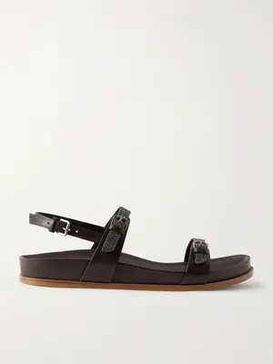 Brunello Cucinelli Embellished Leather Sandals - Brown