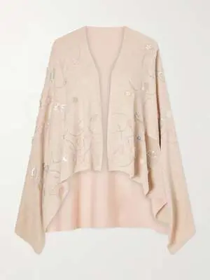 Bernadette Bernadette Shirene Embellished Embroidered Cashmere-Blend Cape Beige