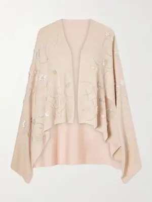 Bernadette Shirene Embellished Embroidered Cashmere-blend Cape - Neutrals