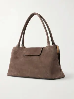 Versace Vivienne Logo-embellished Suede Shoulder Bag - Brown