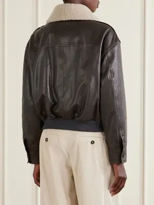 Brunello Cucinelli Shearling-trimmed Leather Bomber Jacket - Brown