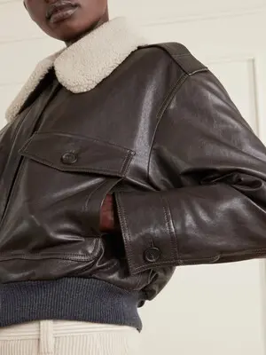 Brunello Cucinelli Shearling-trimmed Leather Bomber Jacket - Brown