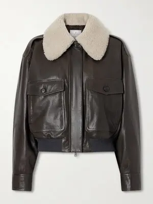 Brunello Cucinelli Shearling-trimmed Leather Bomber Jacket - Brown