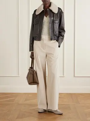 Brunello Cucinelli Shearling-trimmed Leather Bomber Jacket - Brown
