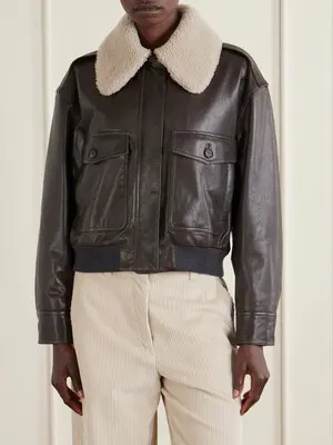 Brunello Cucinelli Shearling-trimmed Leather Bomber Jacket - Brown