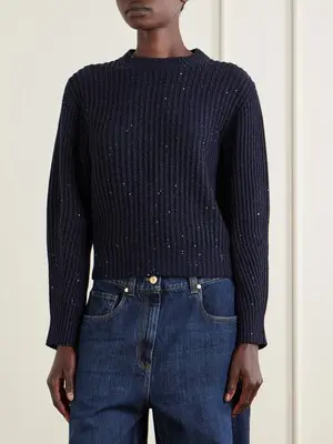 Brunello Cucinelli Sequin-trimmed Ribbed-knit Sweater
