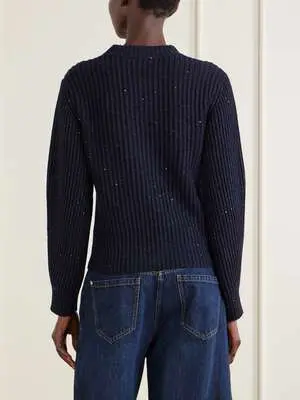 Brunello Cucinelli Sequin-trimmed Ribbed-knit Sweater