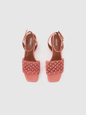 REISS Woven Ankle-strap Kitten Heel Sandals