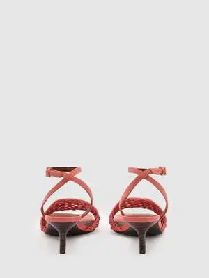 REISS Woven Ankle-strap Kitten Heel Sandals
