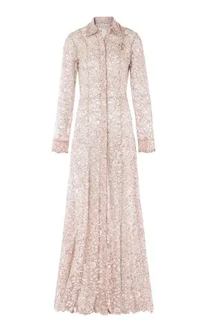 LA FUORI Lace Embellished Maxi Shirt Dress - Pink