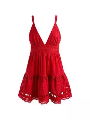 Alice + Olivia Broderie Anglaise Tie Dress - Red
