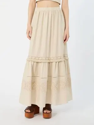 Max Mara Long Linen Fabric Skirt With Ruffle Hem
