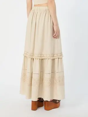 Max Mara Long Linen Fabric Skirt With Ruffle Hem